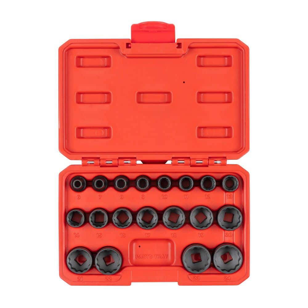 TEKTON 3/8 in. Drive 12-Point Impact Socket Set, (19-Piece) (6 - 24 mm ...