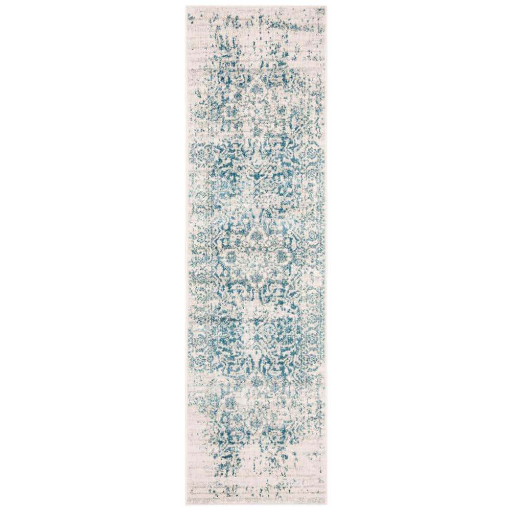 SAFAVIEH Madison Teal/Ivory 2 ft. x 8 ft. Distressed Border Runner Rug ...