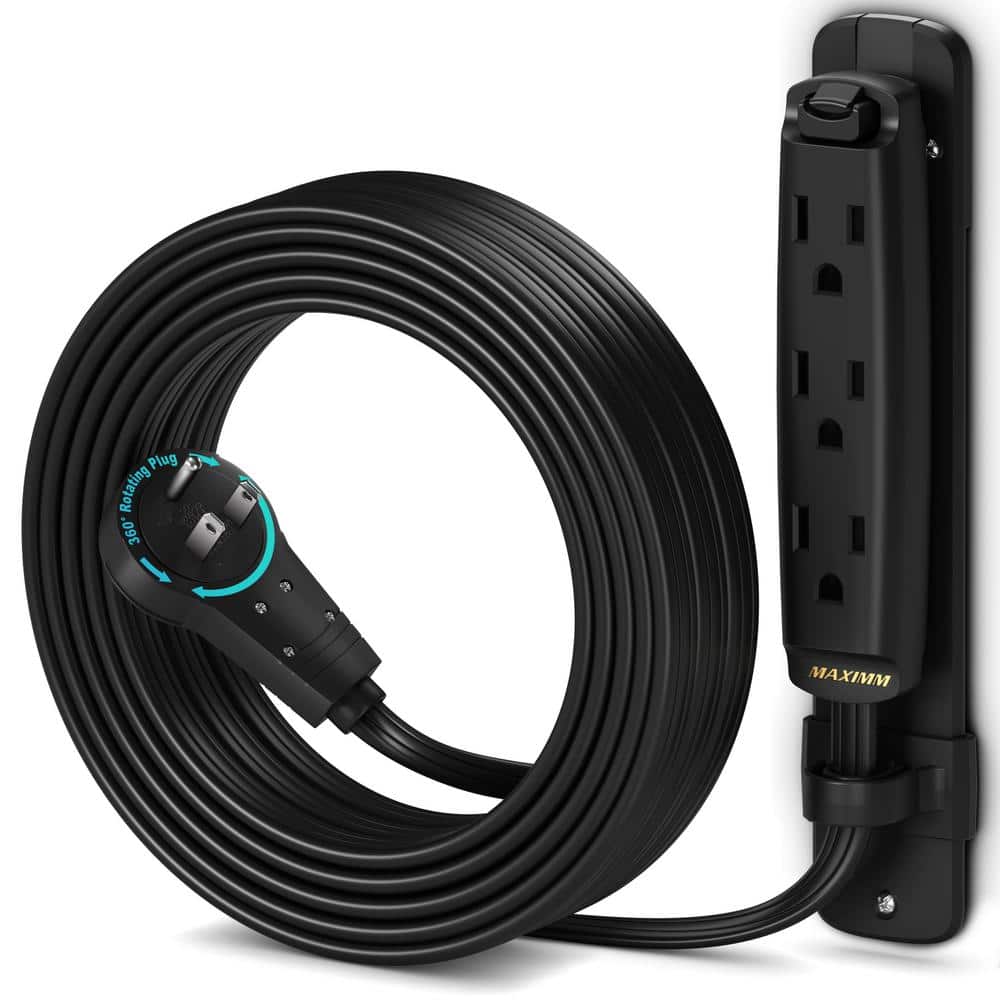 MAXIMM 15 ft. 16/3 Light Duty Indoor Extension Cord 360° Rotating Flat Plug 1-Sided with Loop ...