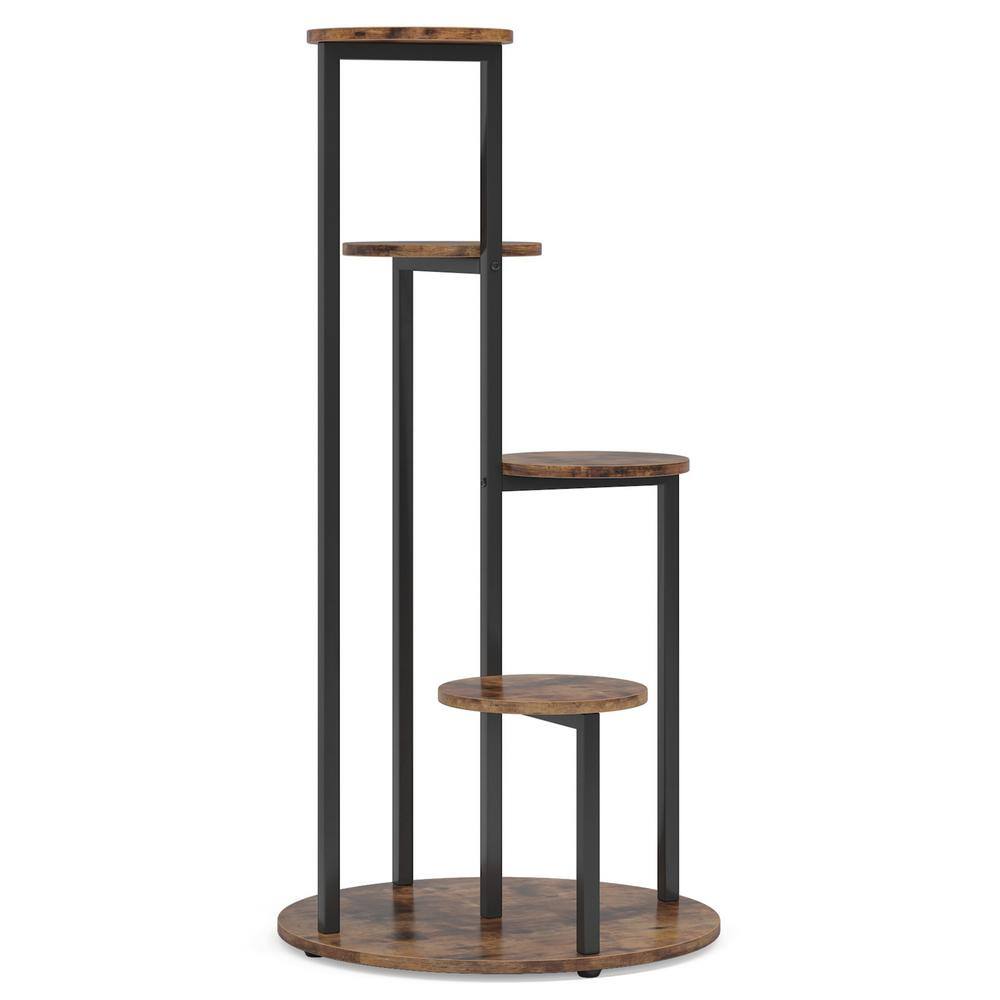 BYBLIGHT Wellston 40.94 in. H Rustic Brown Round Wood Corner Plant ...