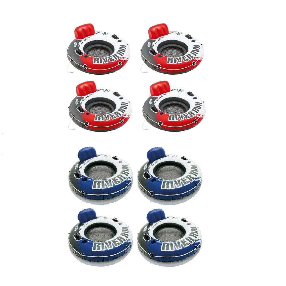 Intex 4 River Run Red Vinyl Red Inflatable Tube & 4 Blue Inflatable ...