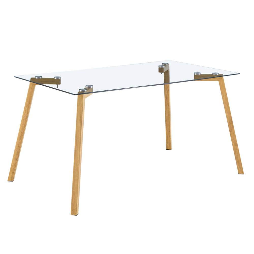 Polibi Modern 51 in. Clear Glass Rectangular Metal 4-Legs Dining Table ...
