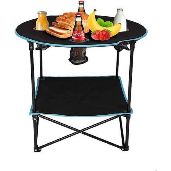 Cesicia Folding Black Steel Camping Picnic Collapsible Round Table with ...