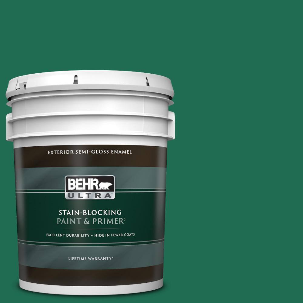 BEHR ULTRA 5 gal. #P430-7 Sparkling Emerald Semi-Gloss Enamel Exterior ...