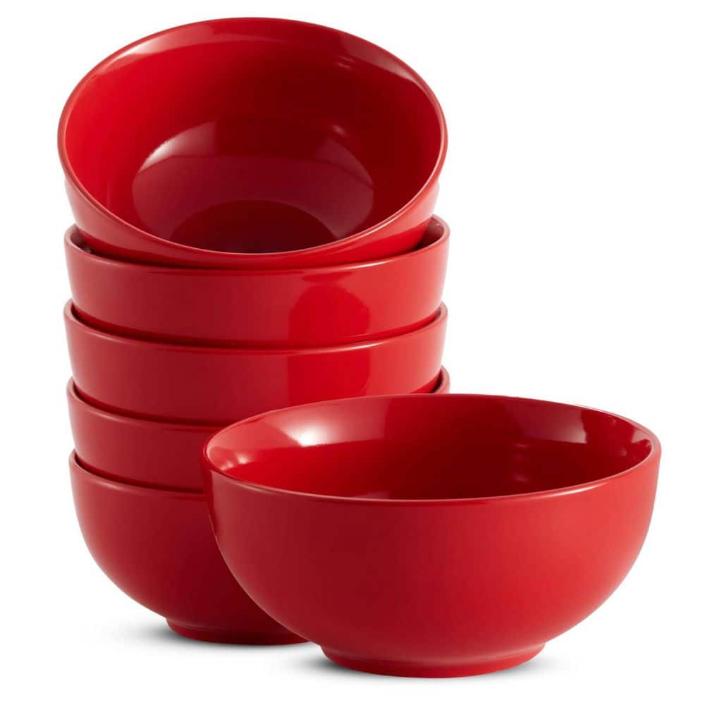 Wudkey 20 fl. oz. Red Ceramic Porcelain Cereal and Soup Bowls with Deep ...