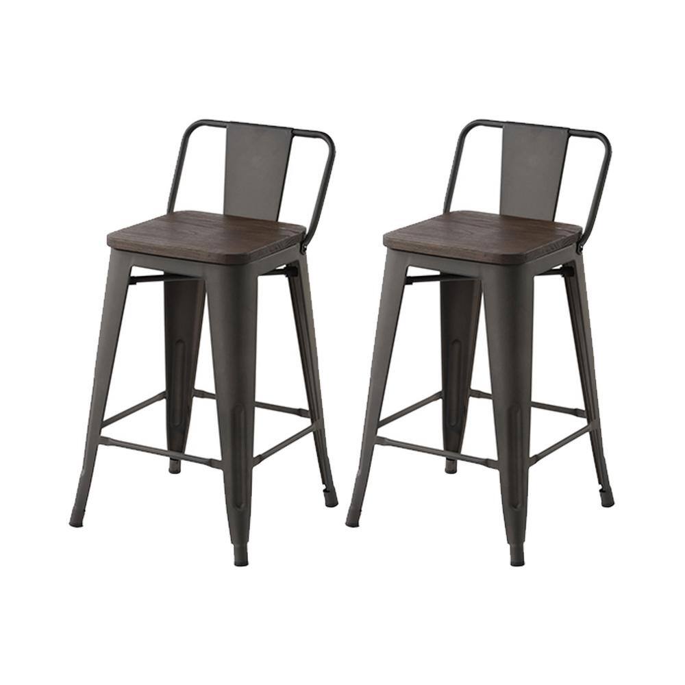 Homy Casa VUSTU 24 in. Kitchen Counter Height Gun Metal Bar Stools with ...