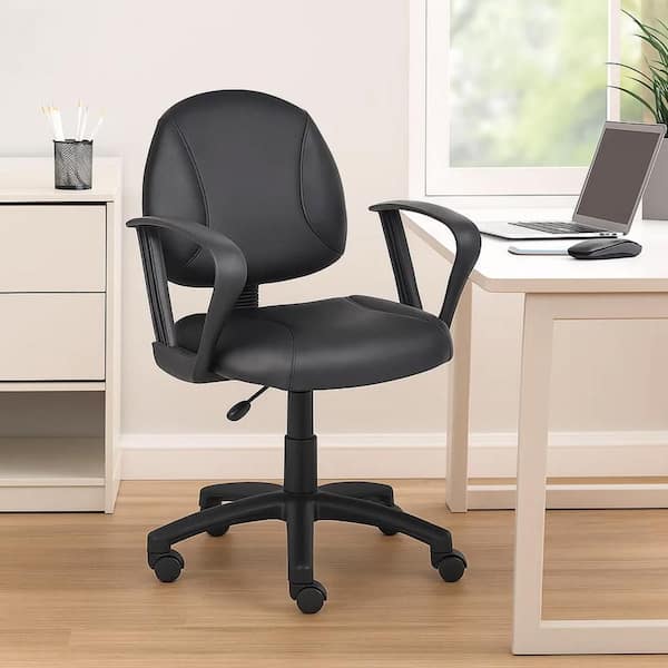 Benjara Wen Leather Swivel Task Chair in Black Arms BM344551 - The Home Depot
