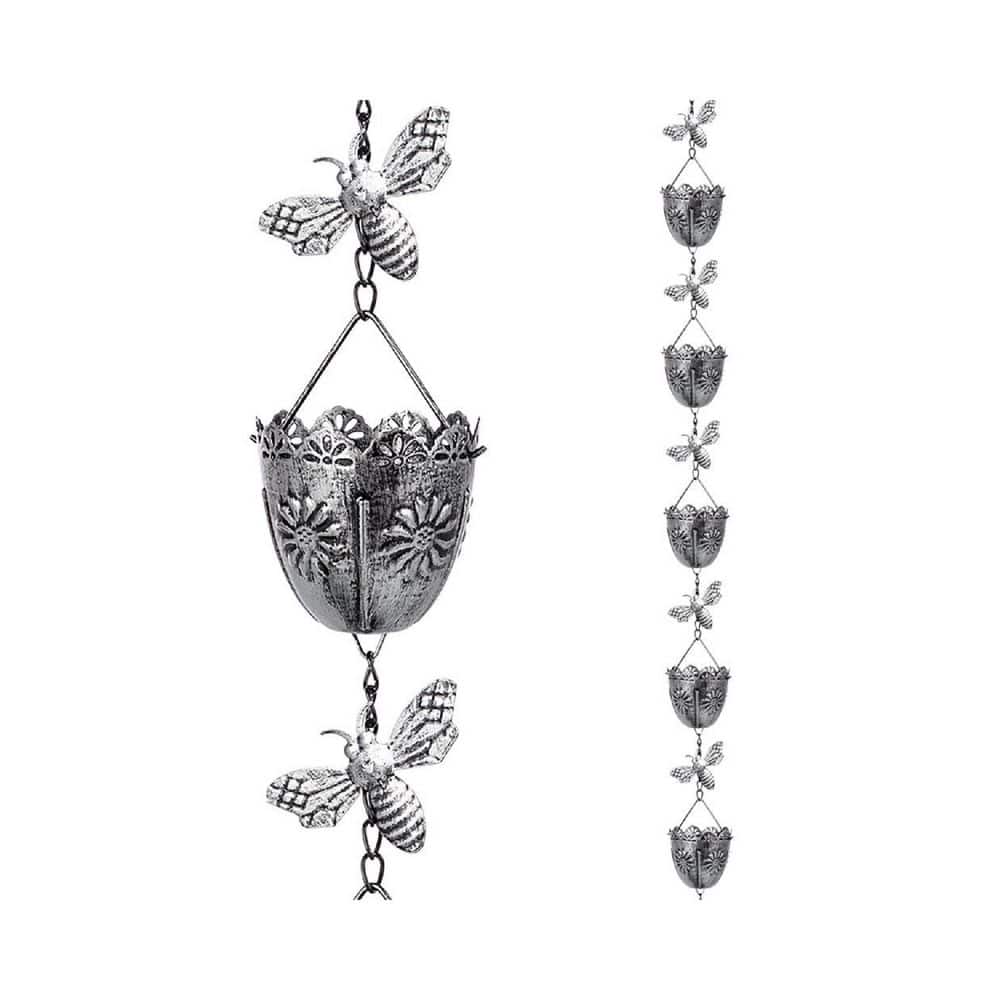 8 ft. Silver Metal Adjustable Rain Catcher Chain with Bell for Eaves ...