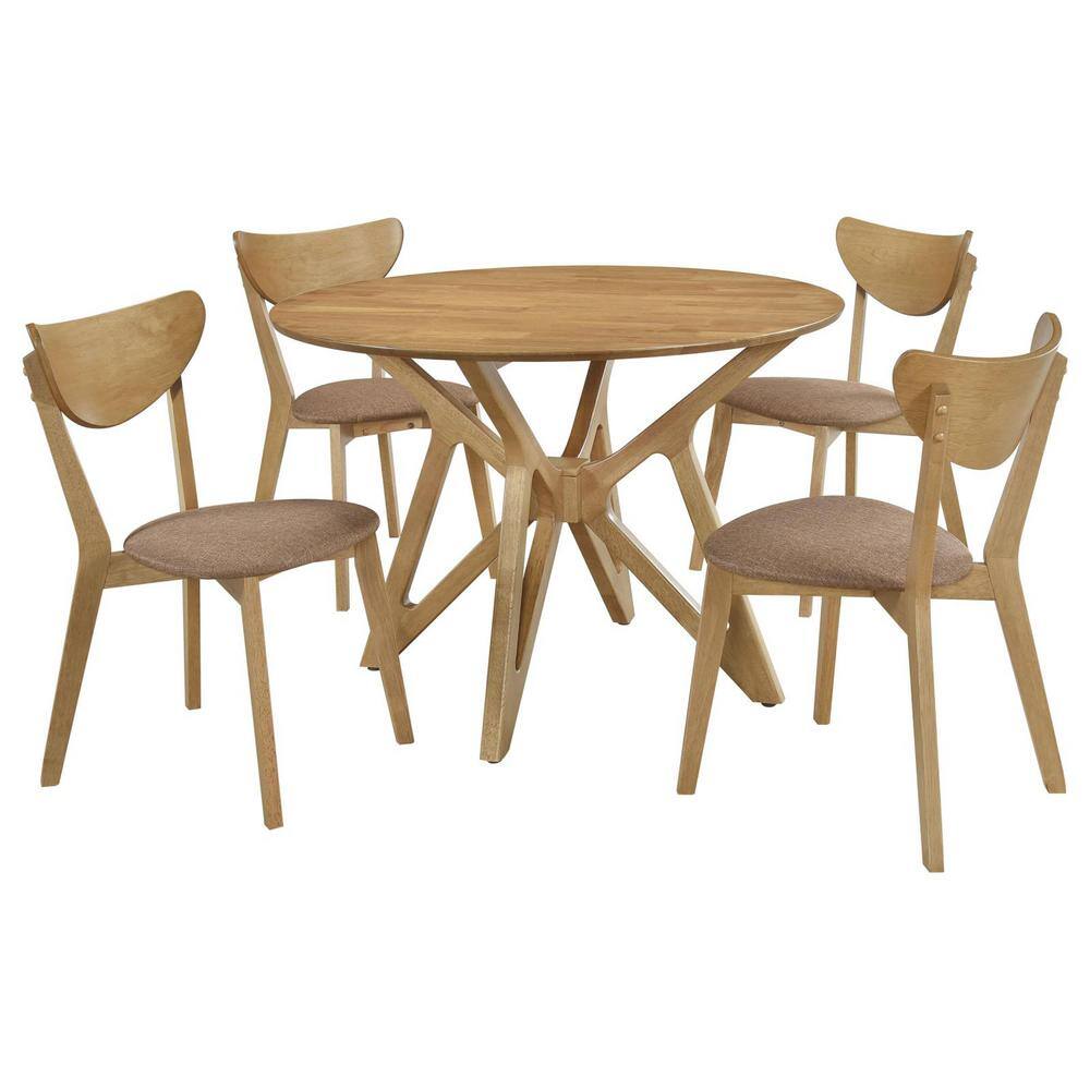 Coaster Elowen 5-Piece Round Light Walnut Solid Wood Top Dining Set ...