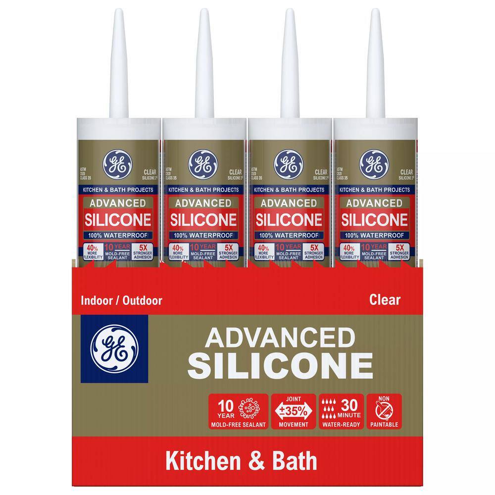 GE Advanced 10.1 oz. Clear Silicone 2-Kitchen and Bath Caulk (Case of ...