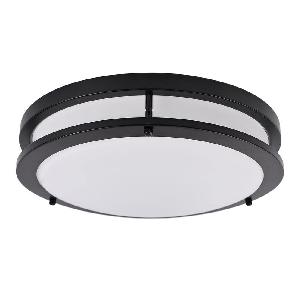 ENERGETIC LIGHTING 14 in Brushed Nickel Selectable LED Round Double Ring Flush Mount Dimmable ...