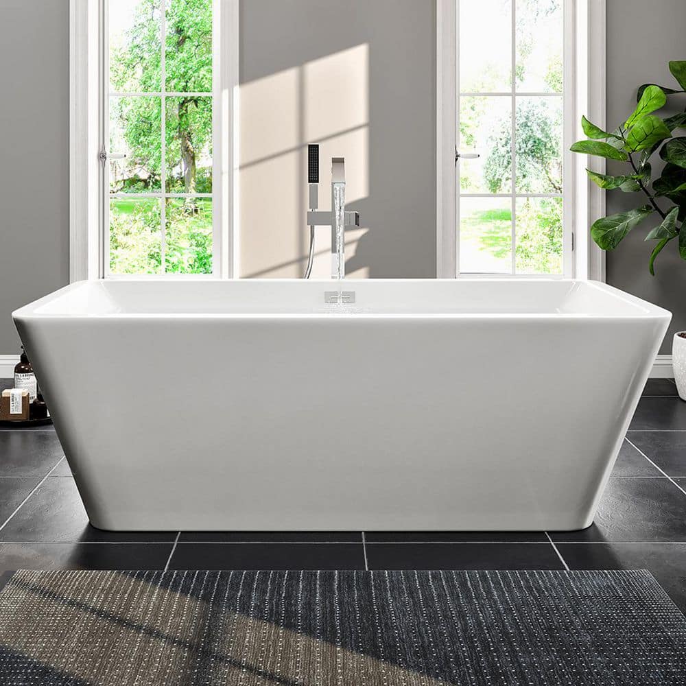 Eviva Eclipse 59 in. x 29 in Acrylic Soaking Freestanding Bathtub with Center Drain in White ...