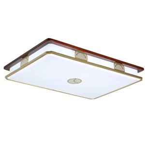 HUOKU Lumin 37.4 in. x 5.5 in. Long Linear Wood Integrated LED Flush ...