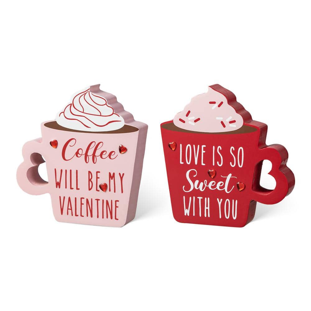 Glitzhome Wooden Valentine's Coffee Cup Table Decor (Set of 2 ...