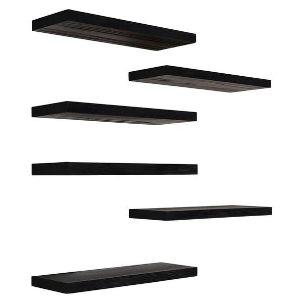 6 17in W x 6in D Black Real Wood Floating Decorative Wall Shelf ...