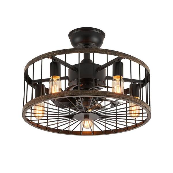 FANNEHONNE 19.68 in. Bronze Industrial Indoor Drum Ceiling Fan with ...