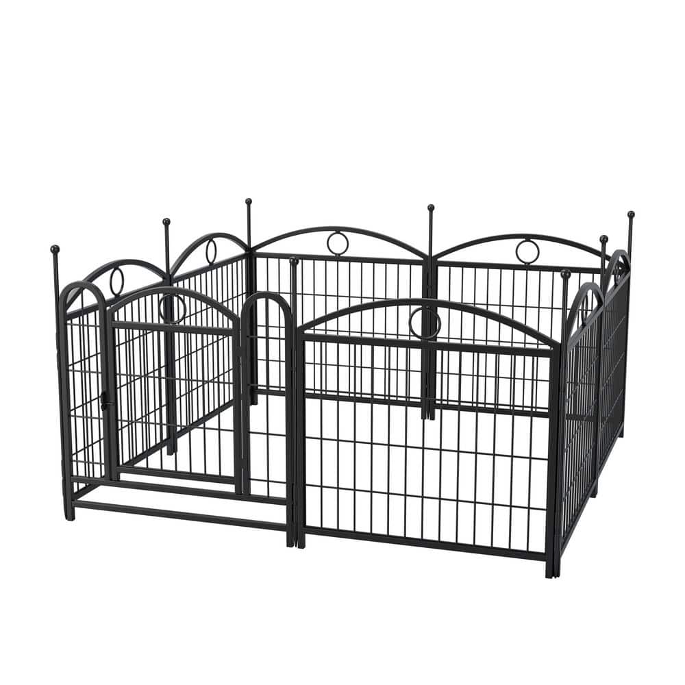 Tidoin 24 in. H 8-Panel Black Metal Heavy Duty Portable Garden Fence ...