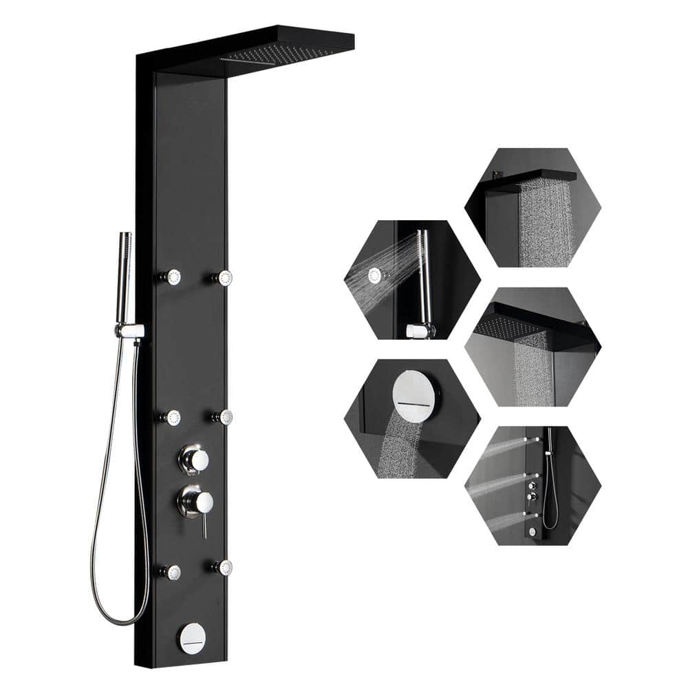 BWE 6-Jet Rainfall Shower Panel System with Spa Jets Rainfall Waterfall ...