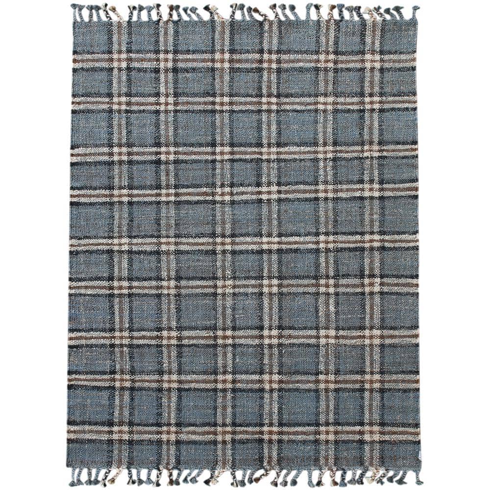 Hampton Blue 7 ft. 6 in. x 5 ft. Transitional Plaid Jute Area Rug ...