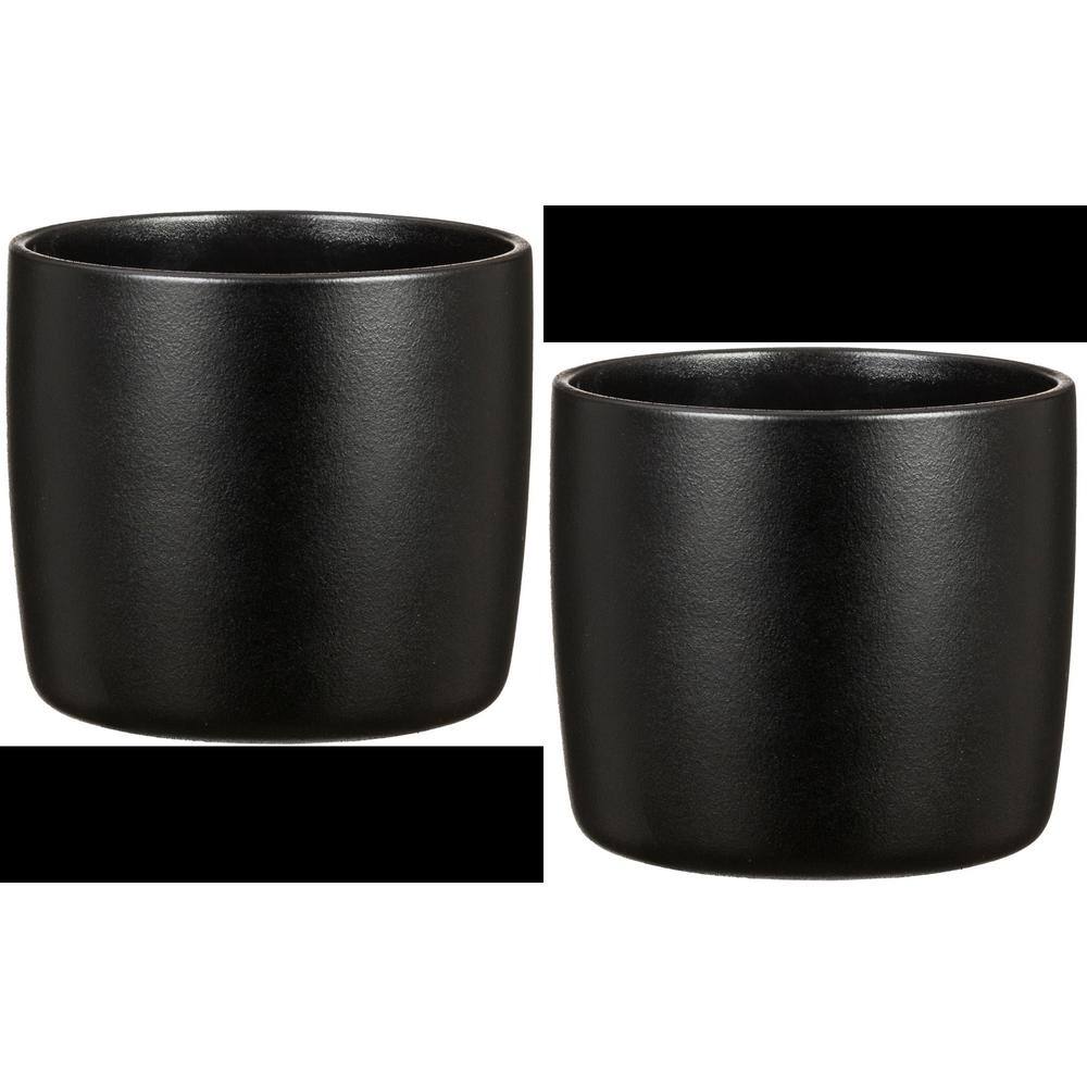 Scheurich 8.3 in. (21CM) Dia./7.5 in. Tall Solido Ebano Black Ceramic Pot Twin Pack 900/9021 ...