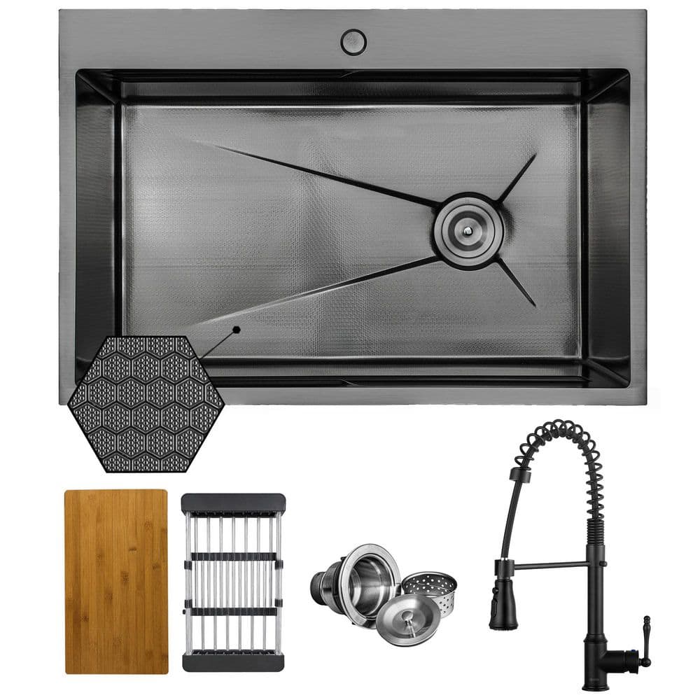 Golden Vantage HEX 33 in. Drop-in Single Bowl Gunmetal Black Stainless ...