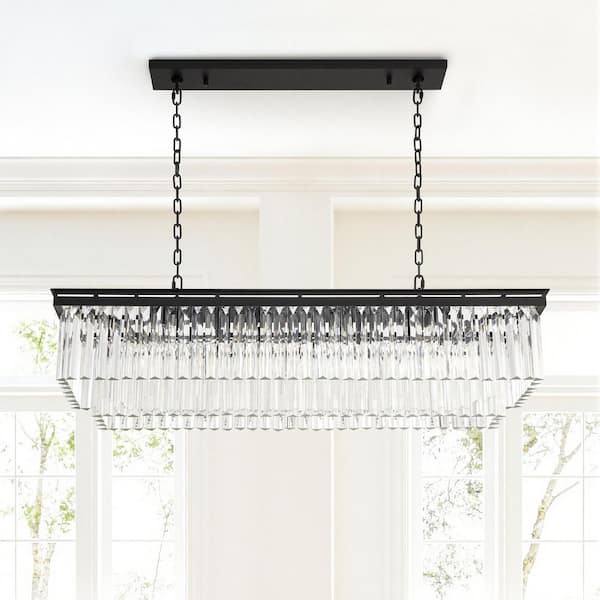Marwick & Co. 12-Light 50 in. Matte Black Luxury Rectangular Crystal ...