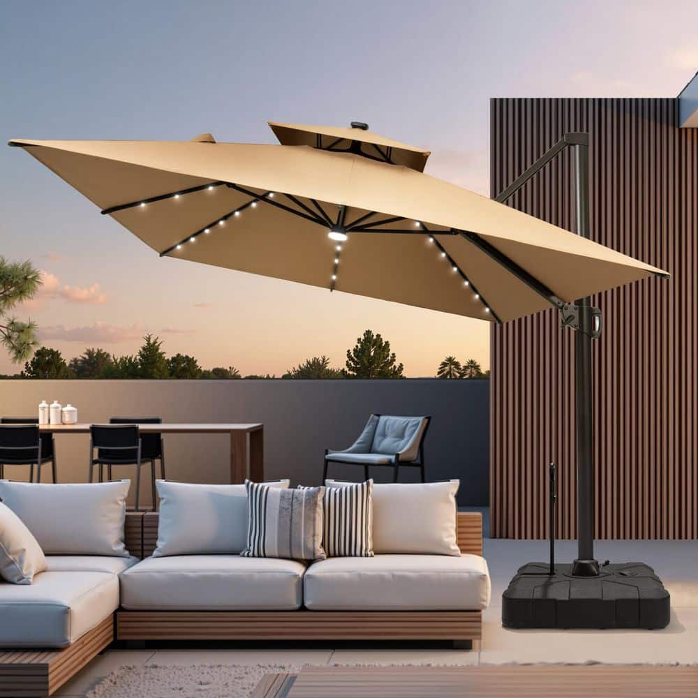 CLOUDFLY 11 ft. x 9 ft. Outdoor Cantilever Umbrella and 300 lbs. 4 ...