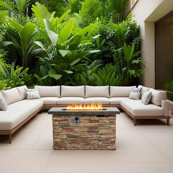 Ama pear 42 in. Concrete Outdoor Propane Gas Fire Pit Table, 50000 BTU ...