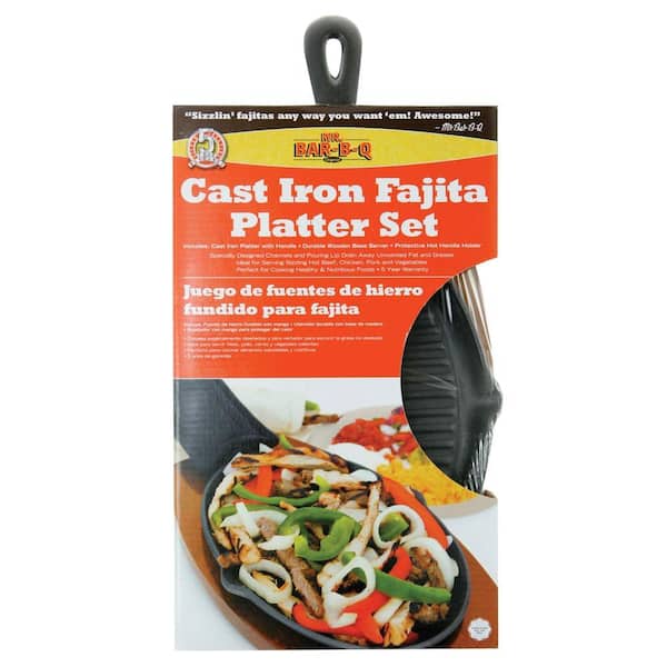 Mr. Bar-B-Q Cast Iron Ribbed Fajita Platter Set 06108Y - The Home Depot