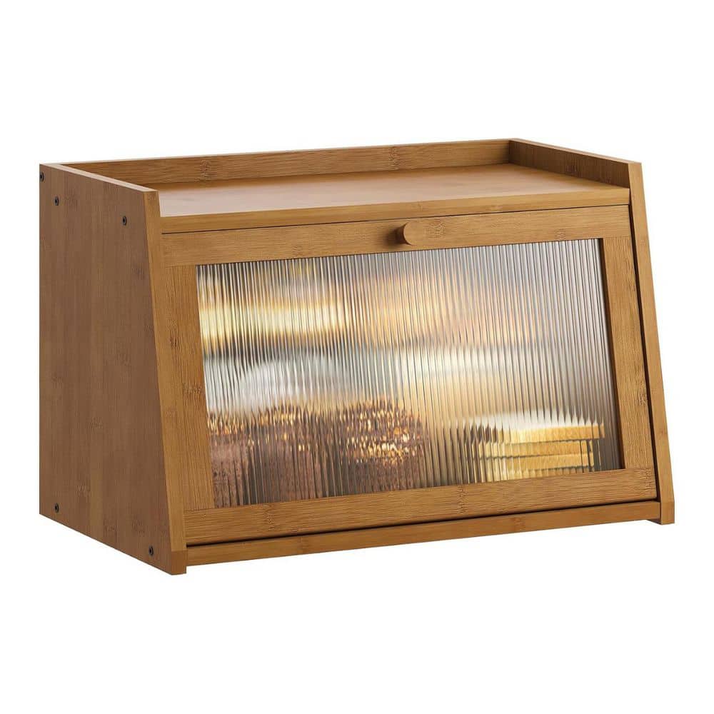 Lynzavix 1-Piece Bamboo Bread Box Set with Acrylic Door for Kitchen ...