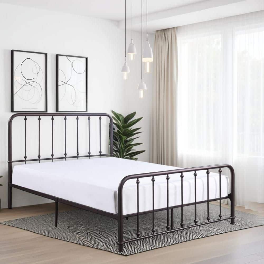 Benjara Ken Bronze Metal Frame Twin Size Panel Bed with Ball Accents on ...