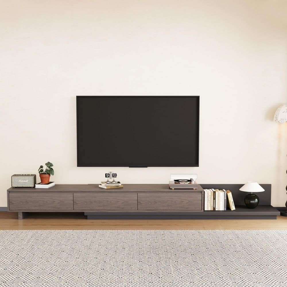 THE RIGHT PATH 118 in. Modern Walnut Veneer Retractable TV Stand ...