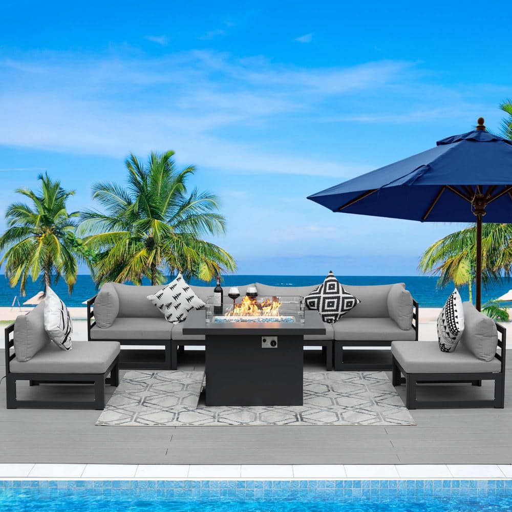 NICESOUL Charcoal 7-Piece Outdoor Outdoor Aluminum Deep Seating Sofa ...