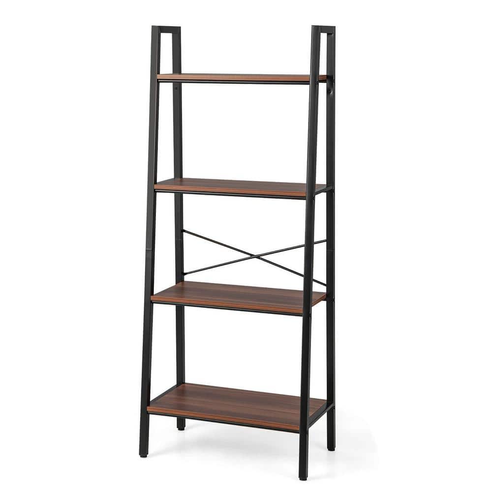 Gymax 4-Tier Bookcase Open Rustic Bookshelf Multipurpose Industrial ...