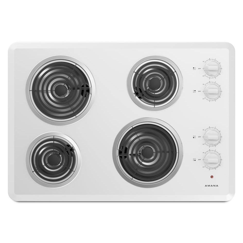 Amana 30 in. Coil Electric Cooktop in White with 4 Elements ACC6340KFW ...