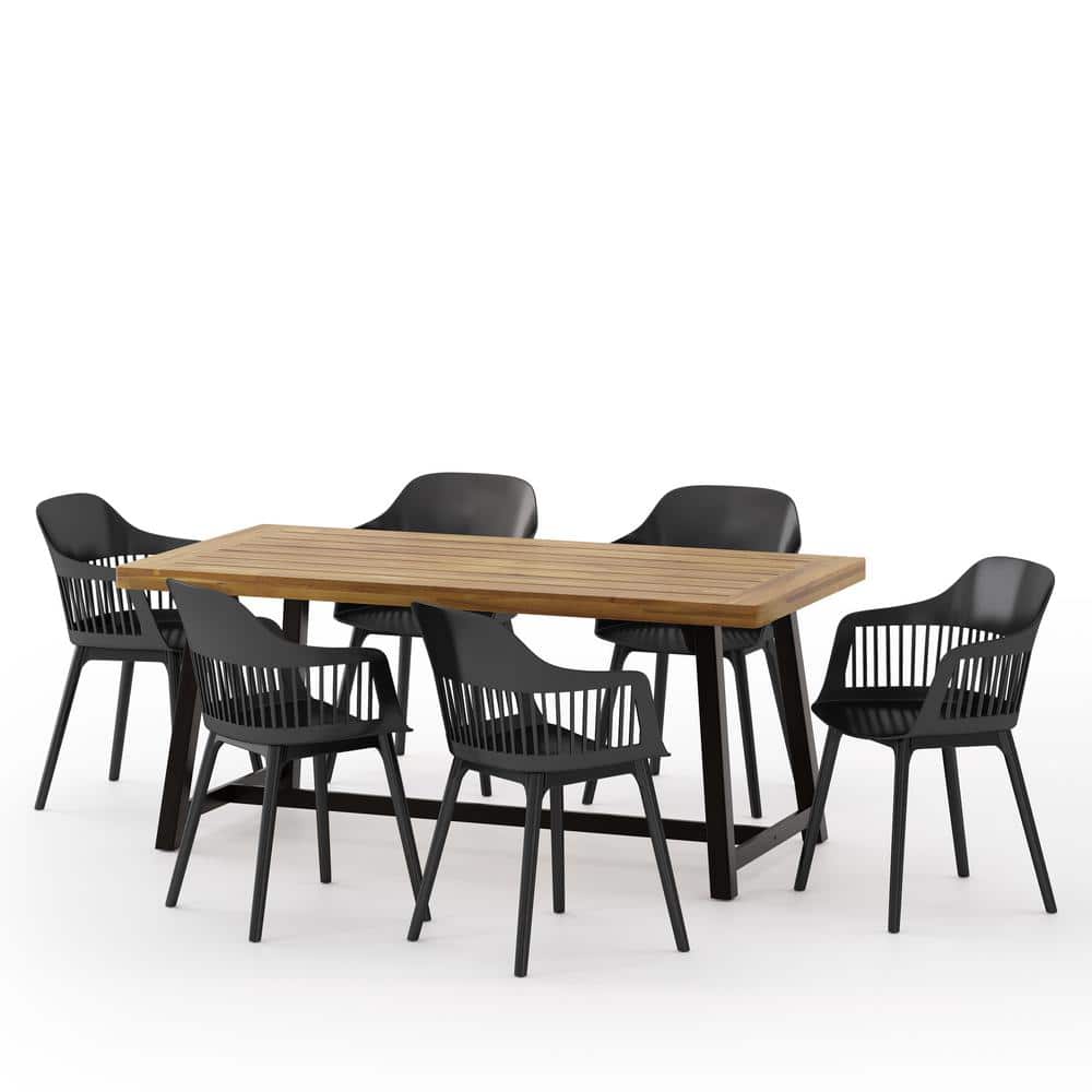 Noble House Emmanuel 7-Piece Wood and Resin Outdoor Dining Set 106052 ...