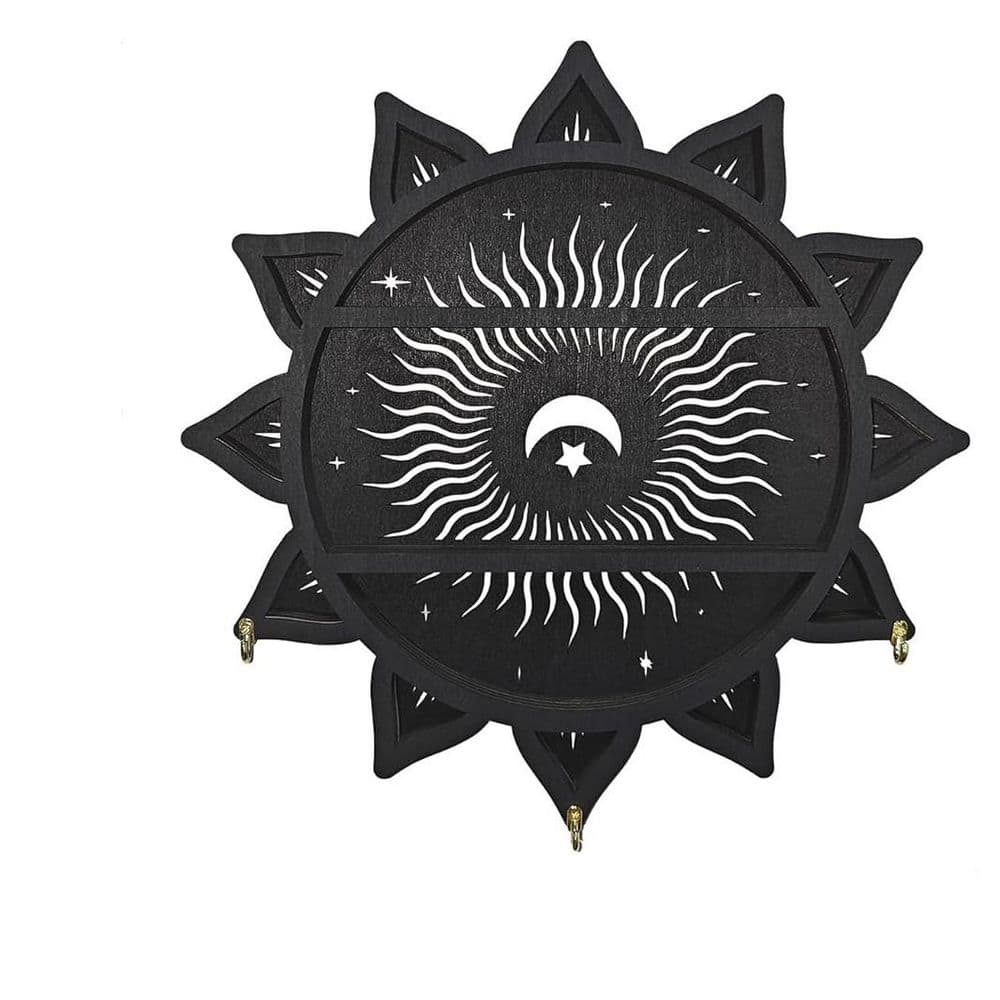 11.8 in. W x 1.2 in. D Black Wooden Sun Moon Floating Shelves ...