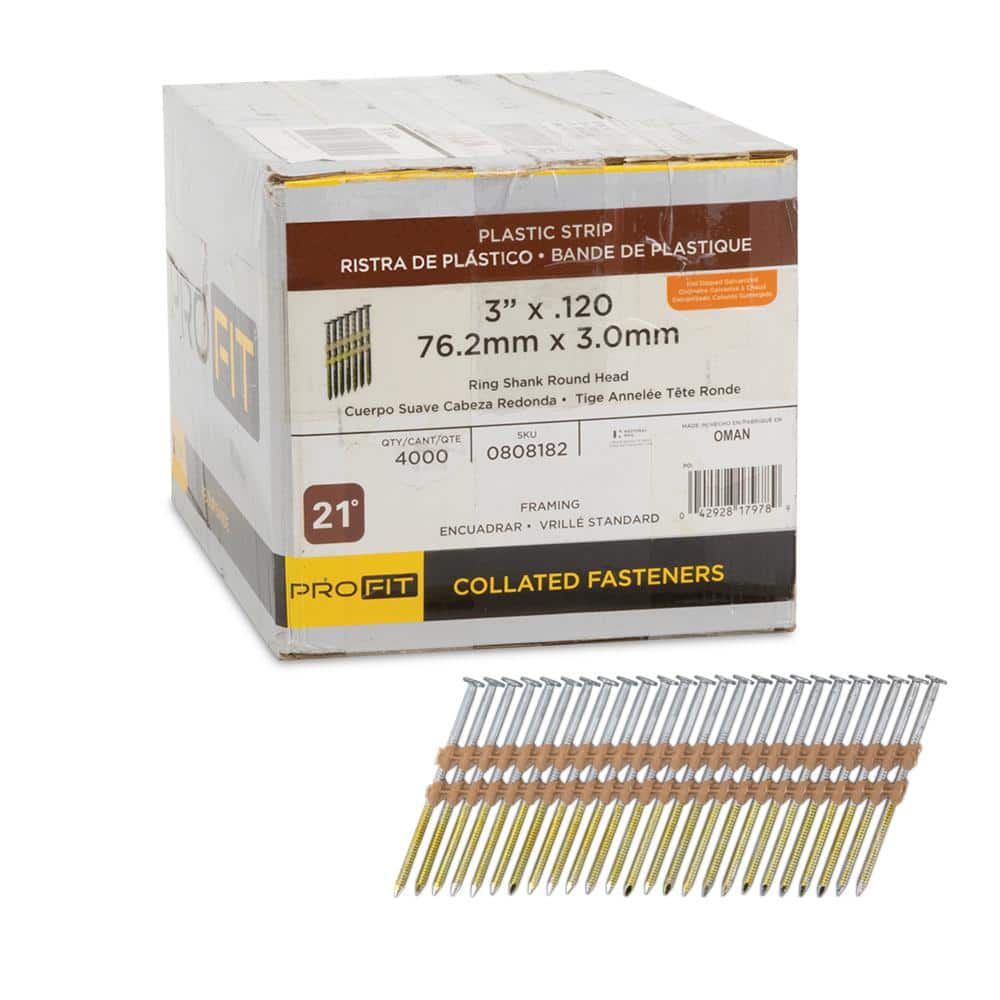 PRO-FIT 3 in. x 0.120 21-Degree Hot Dipped Galvanized Ring Shank Plastic Strip Framing Nails ...