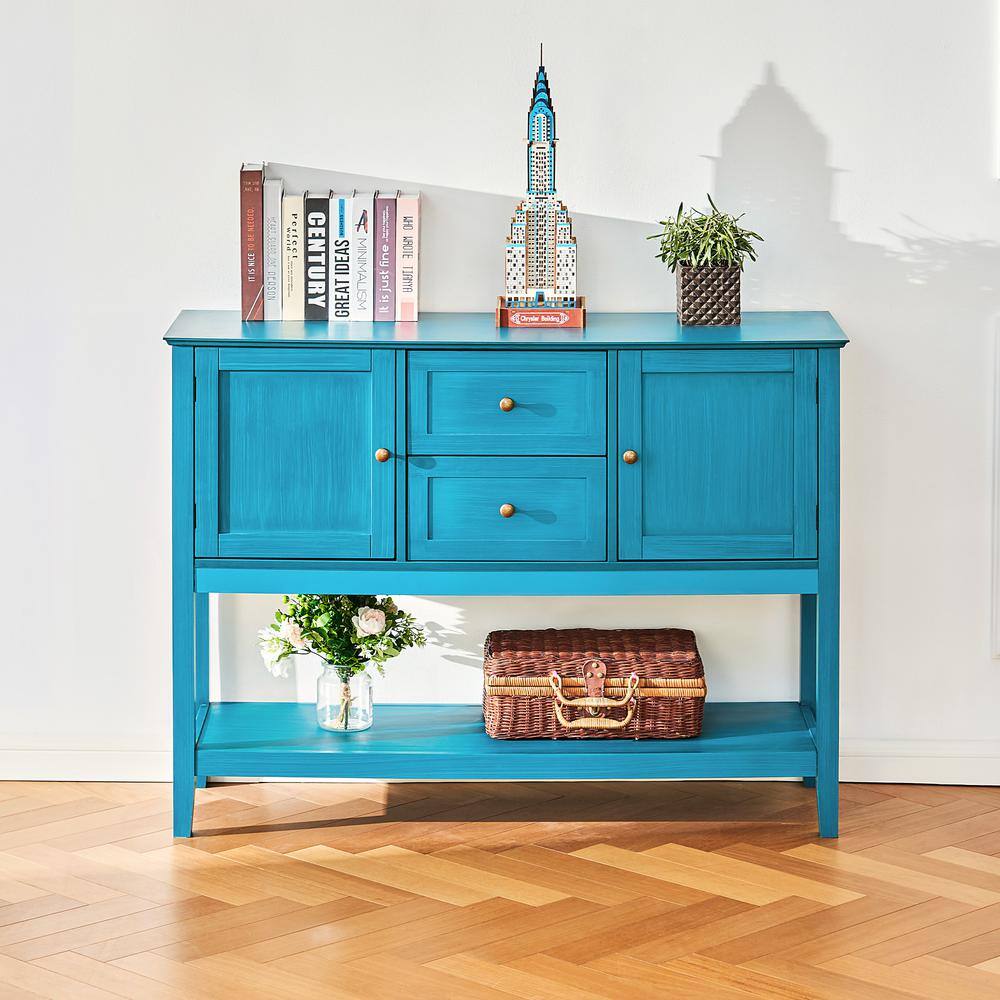 Merra 46 in. Blue Rectangle MDF Wood Sideboard 2 Drawer Buffet Modern ...