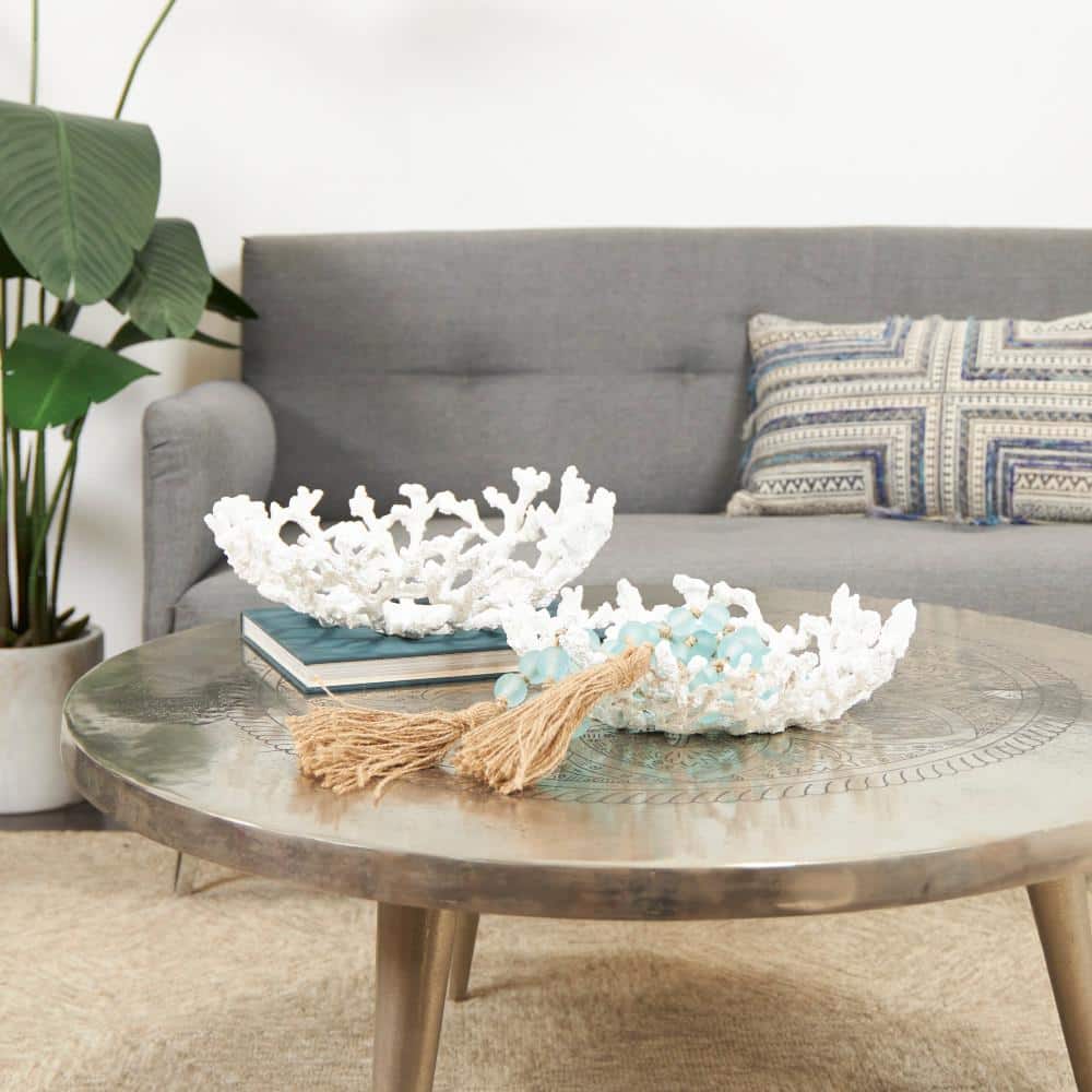 Litton Lane White Resin Coral Textured Decorative Bowl (Set of 2 ...