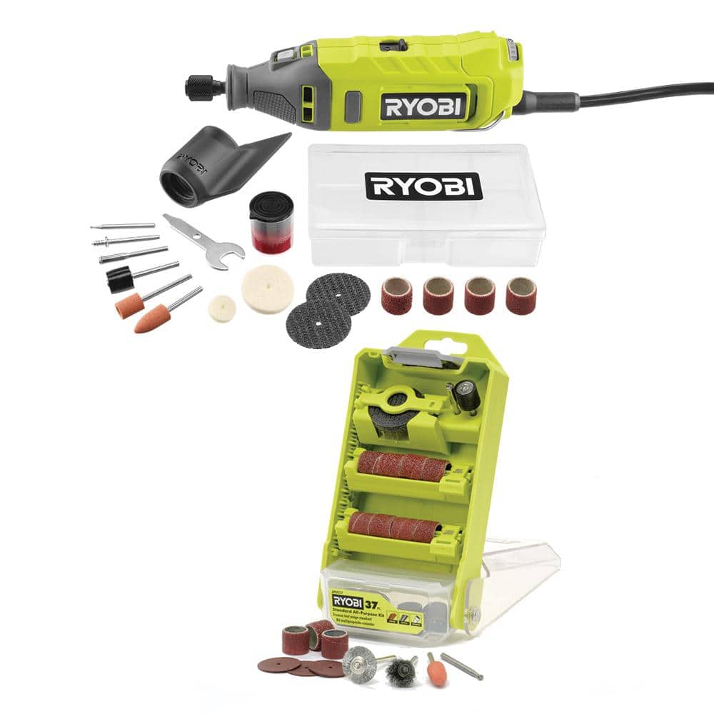 RYOBI 1.2 Amp Corded Rotary Tool with Rotary Tool 37 Piece All Purpose Kit For Wood Metal and Plastic RRT100 A90AS37 The Home Depot