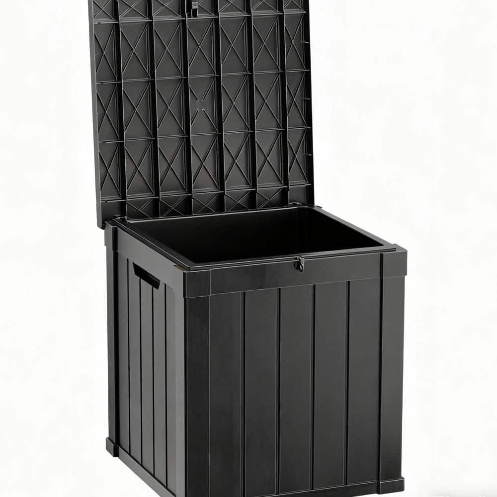 51 Gal. Resin Black Deck Box with Lockable Lid for Patio Furniture ...