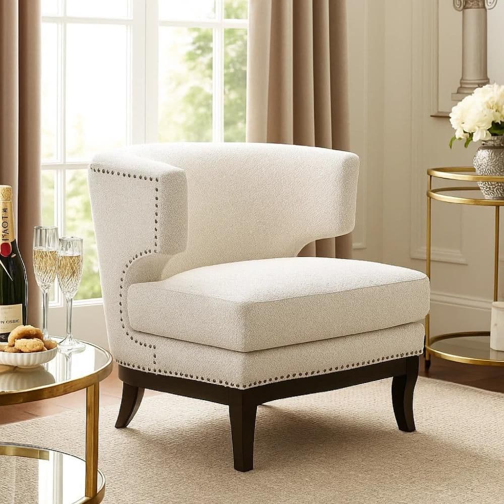 Benjara Elly Gray and Espresso Brown Fabric Accent chair with Barrel ...