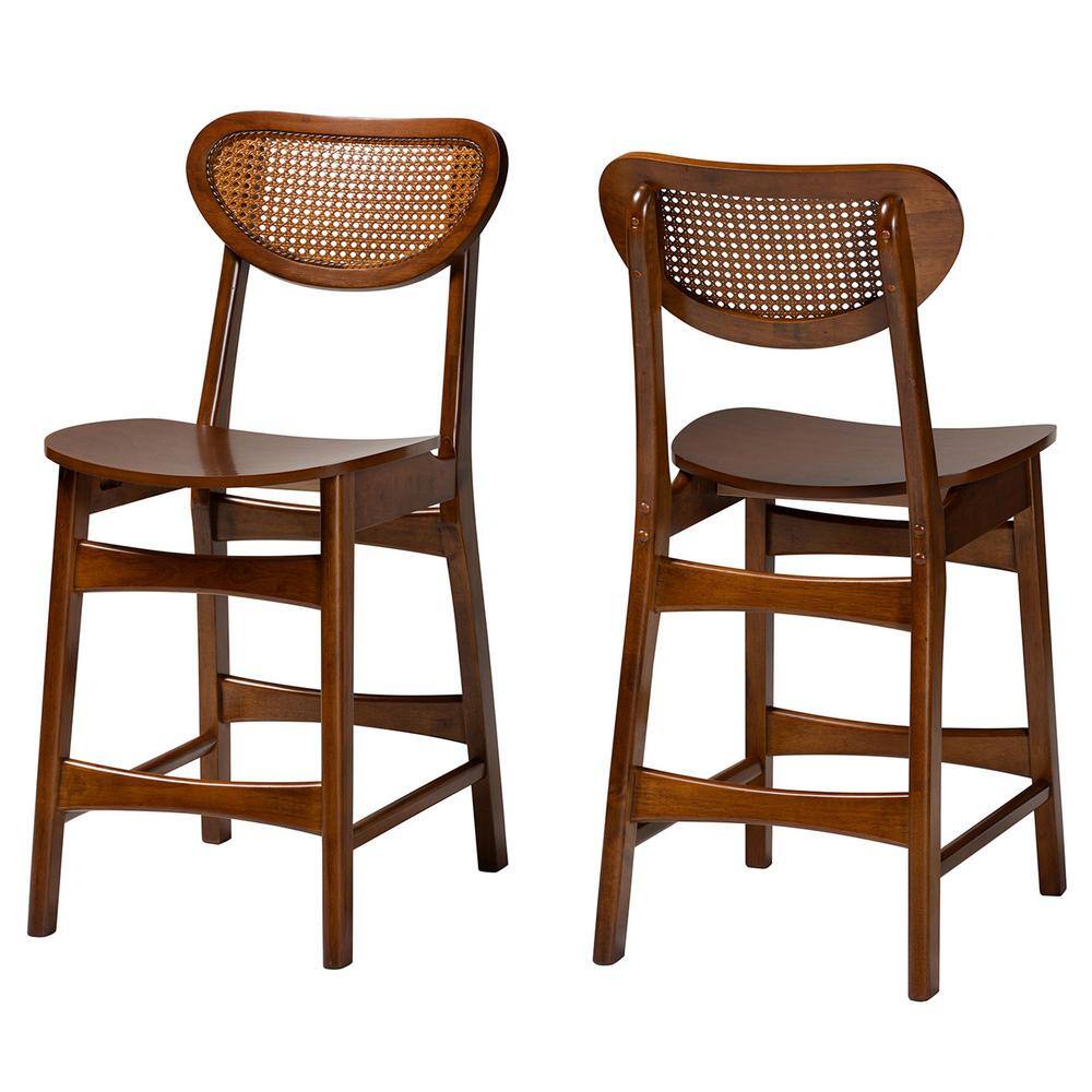 Baxton Studio Hesper 24 in. Walnut Brown Wood Counter Stool (Set of 2 ...