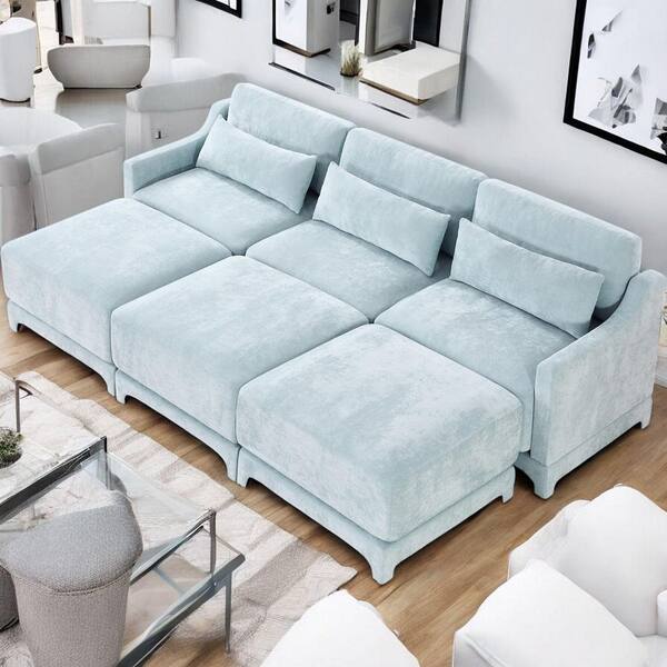 Homy Casa XSSZMY 105.9 in. Straight Arm 6-Piece Chenille Modular Sectional Sofa w/ Comfort, 3 ...