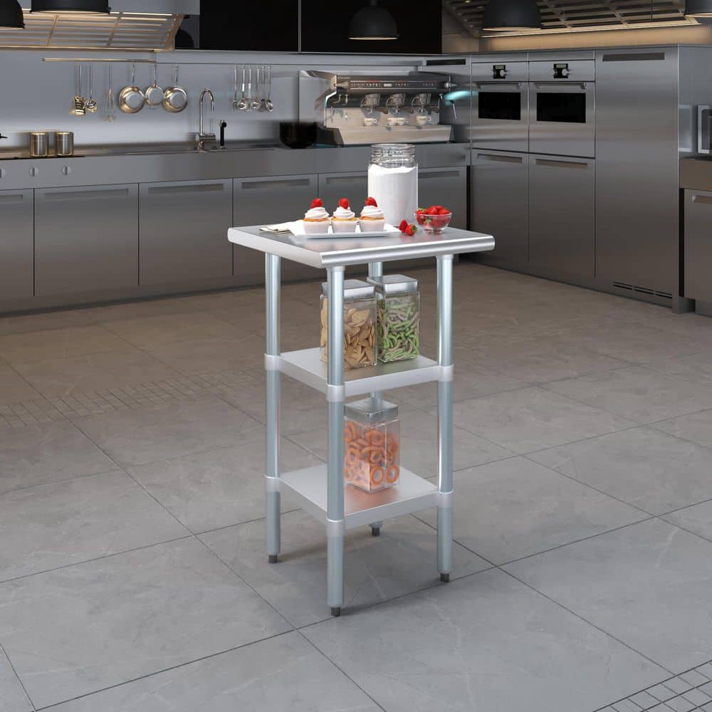 AMGOOD 20 in. x 20 in. Stainless Steel Table With Two Undershelves AMG ...