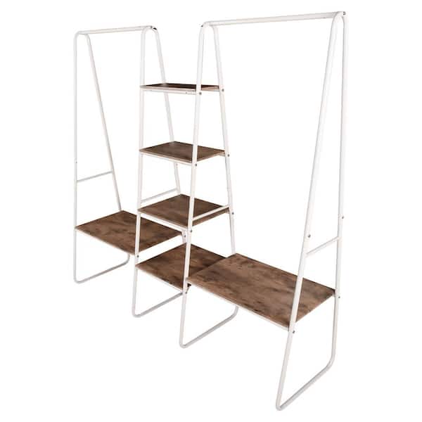 Amucolo White Metal Clothing Rack Garment Clothing Rack with Shelves ...