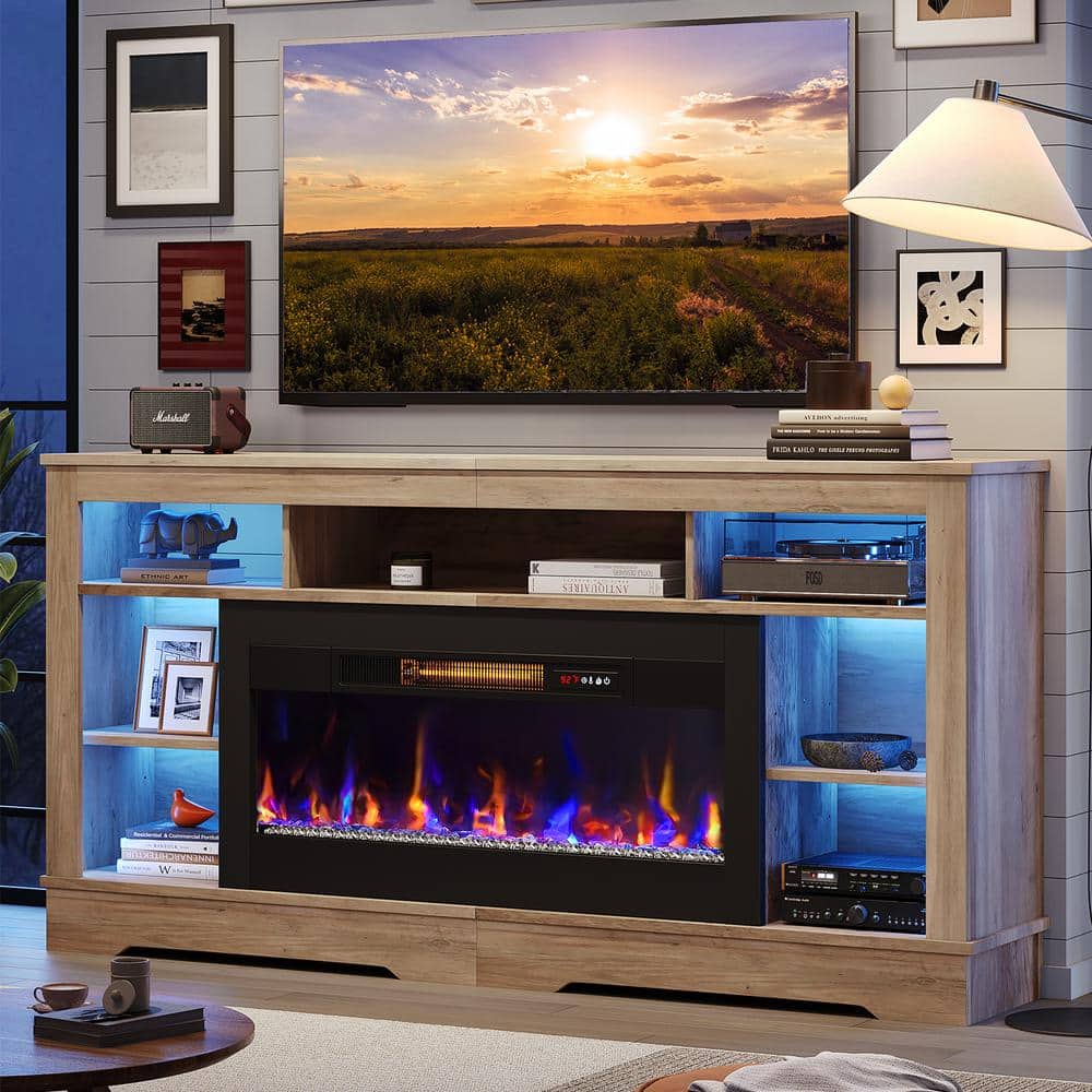 Bestier 71 in. Wash Gray Freestanding Electric Fireplace TV Stand Fits TV Up to 75 in. Entertainment Center with Cabinet USTHDCZUS L104318FP GRYWBT M The Home Depot