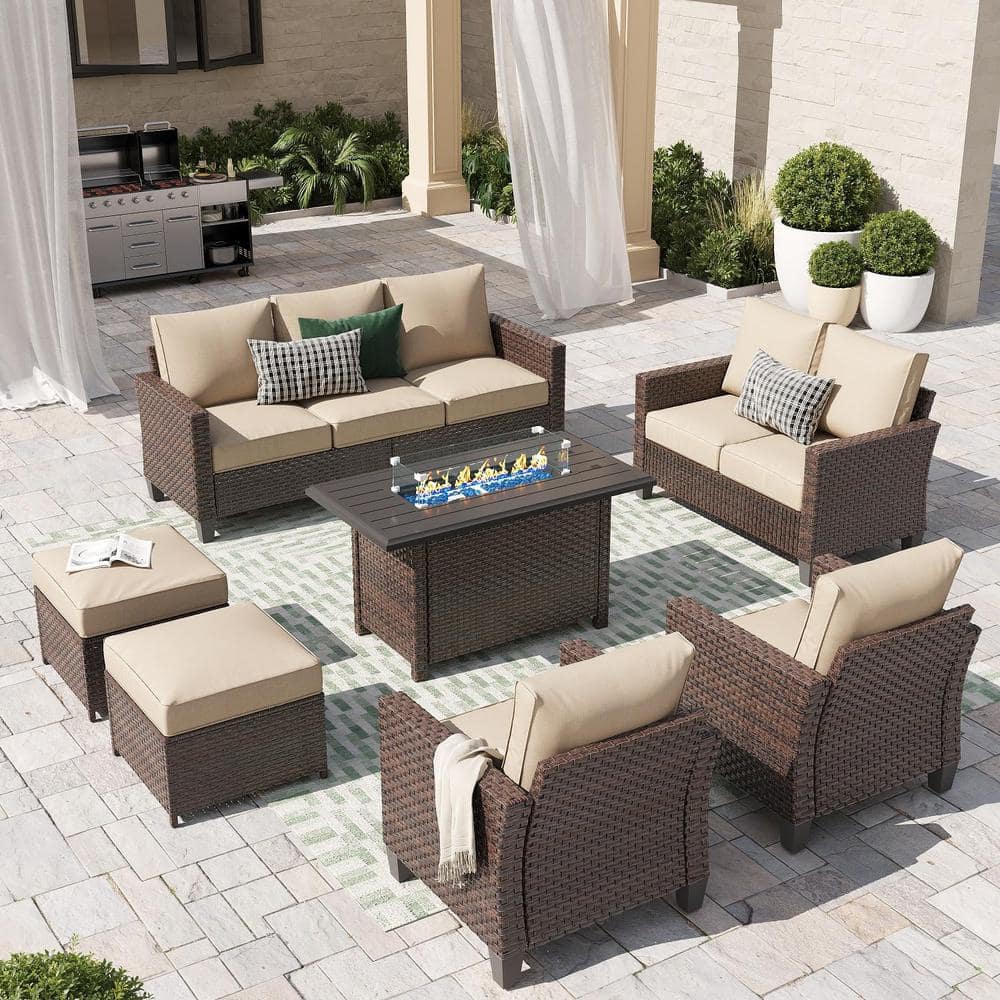 Freestyle OC Orange Casual 7-Piece Brown Wicker Outdoor Conversation ...