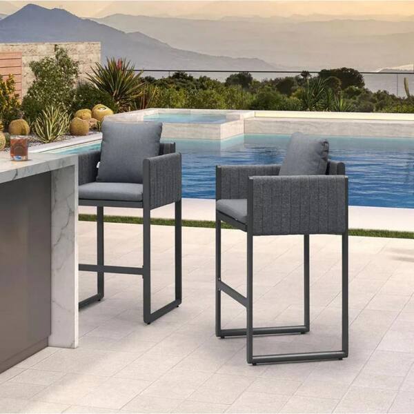 PURPLE LEAF Aluminum Bar Height Outdoor Bar Stool Olefin Weaving ...